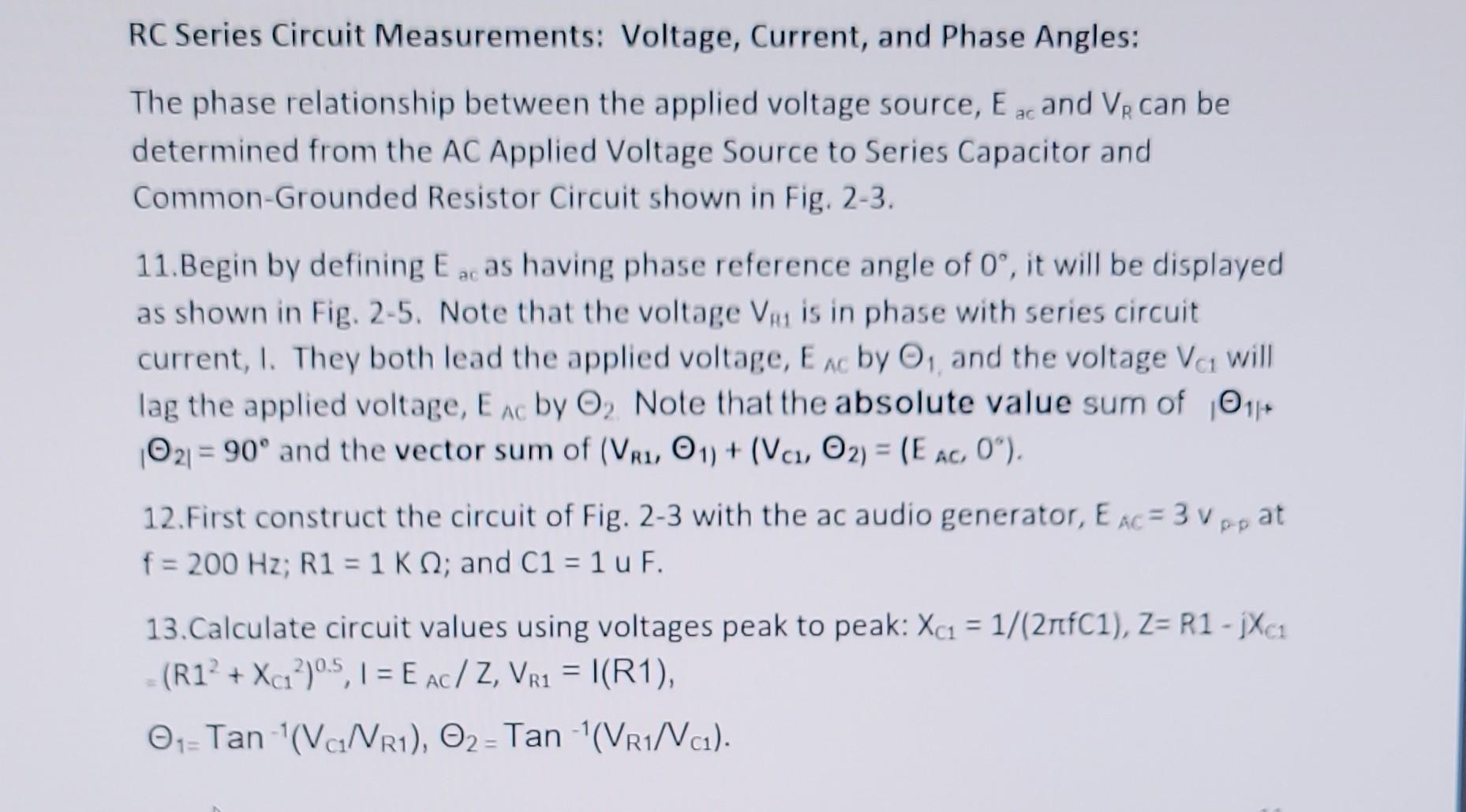 Solved RC Series Circuit Measurements: Voltage, Current, and | Chegg.com