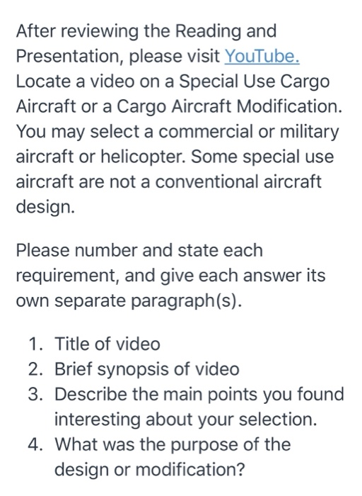Solved Special Use Cargo Aircraft or a Cargo Aircraft | Chegg.com