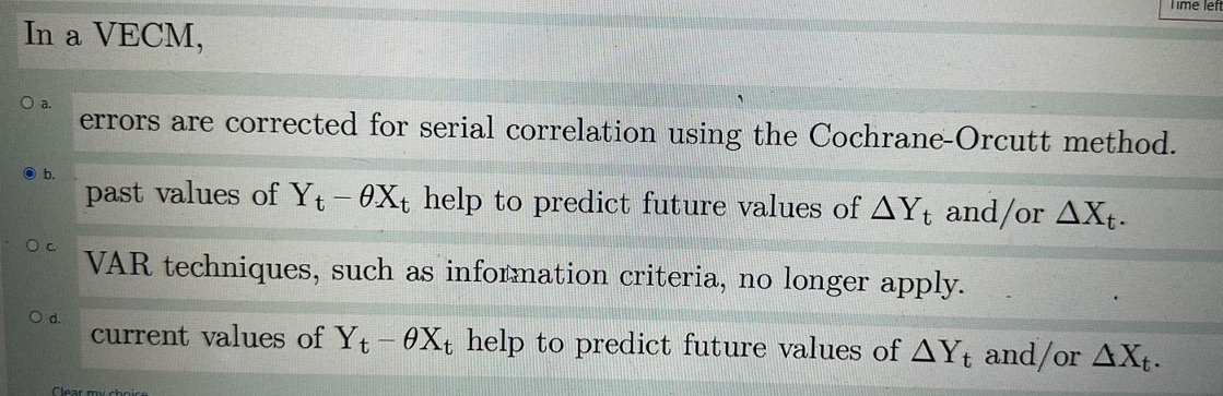 Solved In a VECM,a) ﻿errors are corrected for serial | Chegg.com