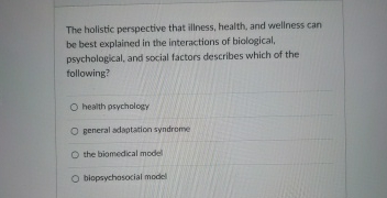 Solved The holistic perspective that illness, health, and | Chegg.com