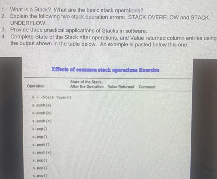 Solved 1. What is a Stack? What are the basic stack | Chegg.com