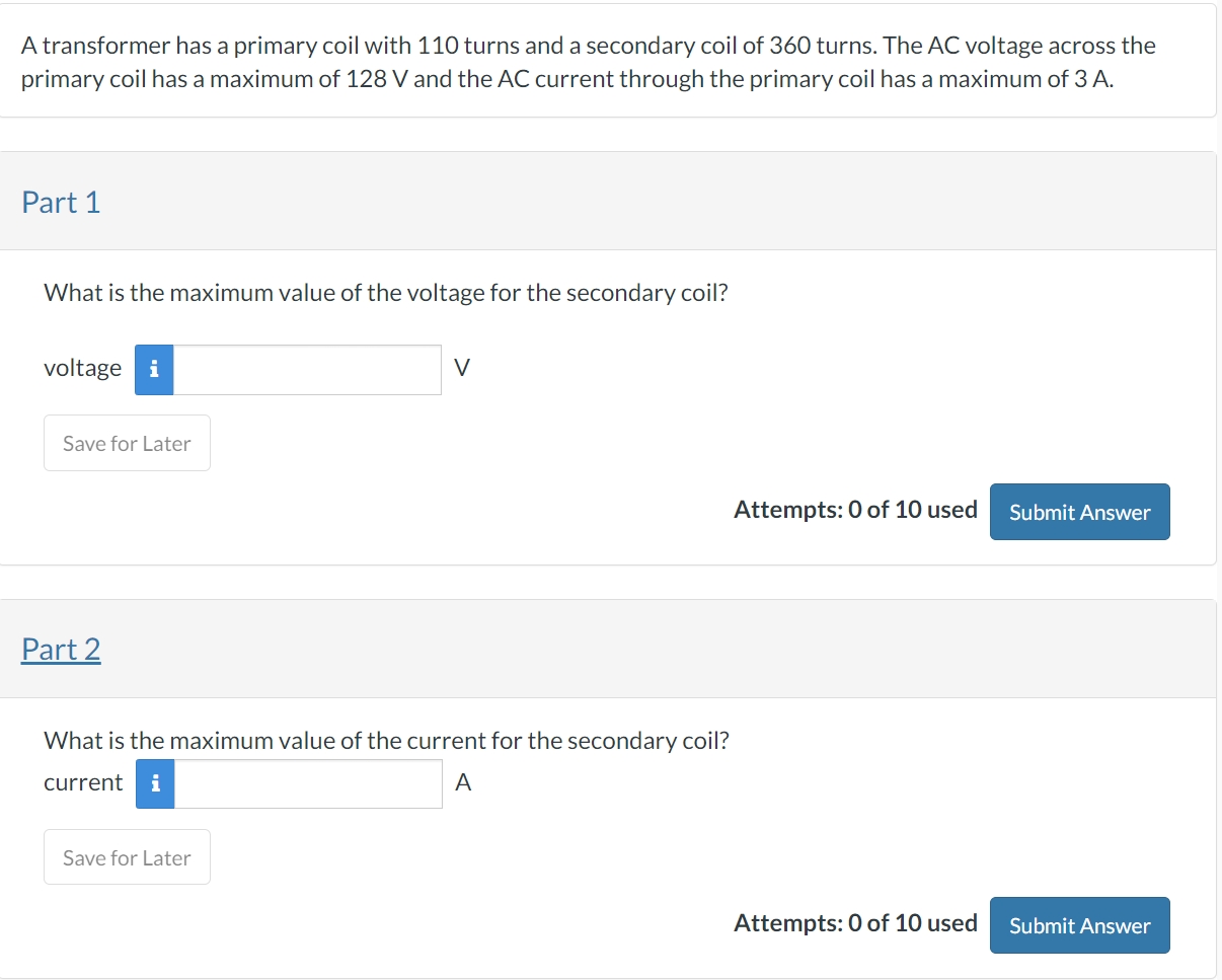 Solved A transformer has a primary coil with 110 ﻿turns and | Chegg.com