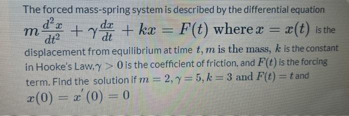 Solved The forced mass-spring system is described by the | Chegg.com