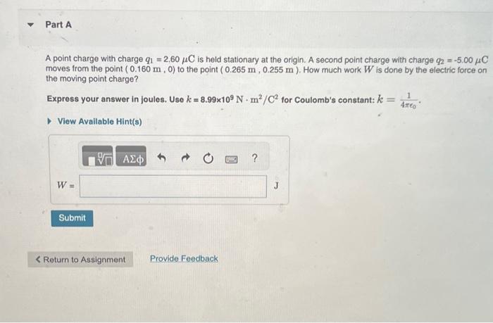 Solved A point charge with charge q1=2,60μC is held | Chegg.com