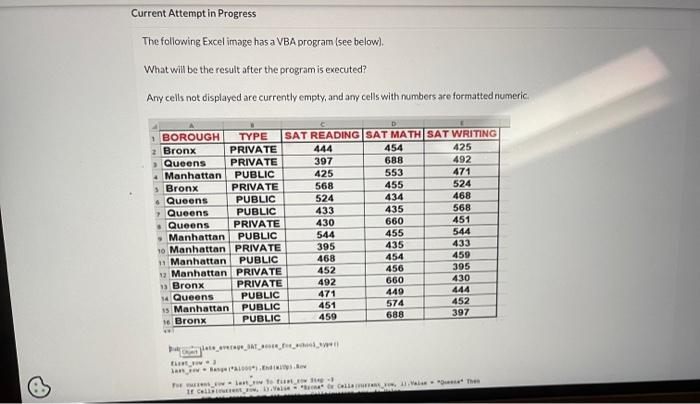 The following Excel image has a VBA program (see | Chegg.com
