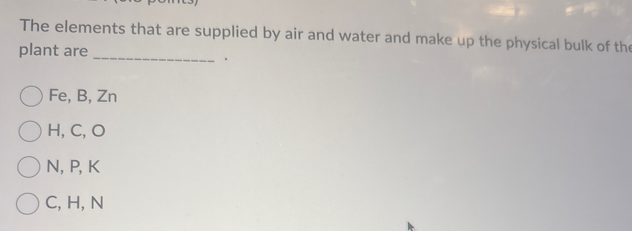 Solved The elements that are supplied by air and water and | Chegg.com