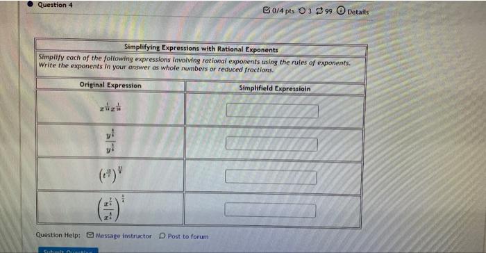 Solved Question 4 Simplifying Expressions with Rational | Chegg.com