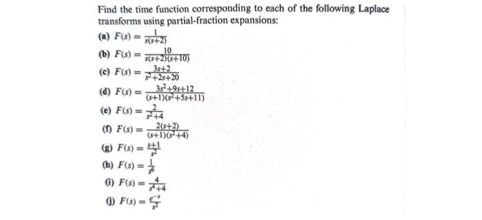 Solved Find the time function corresponding to each of the | Chegg.com