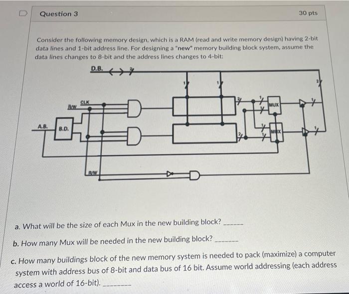 Solved Question 3 30 pts Consider the following memory | Chegg.com Solved Question 3 30 pts Consider the following memory | Chegg.com