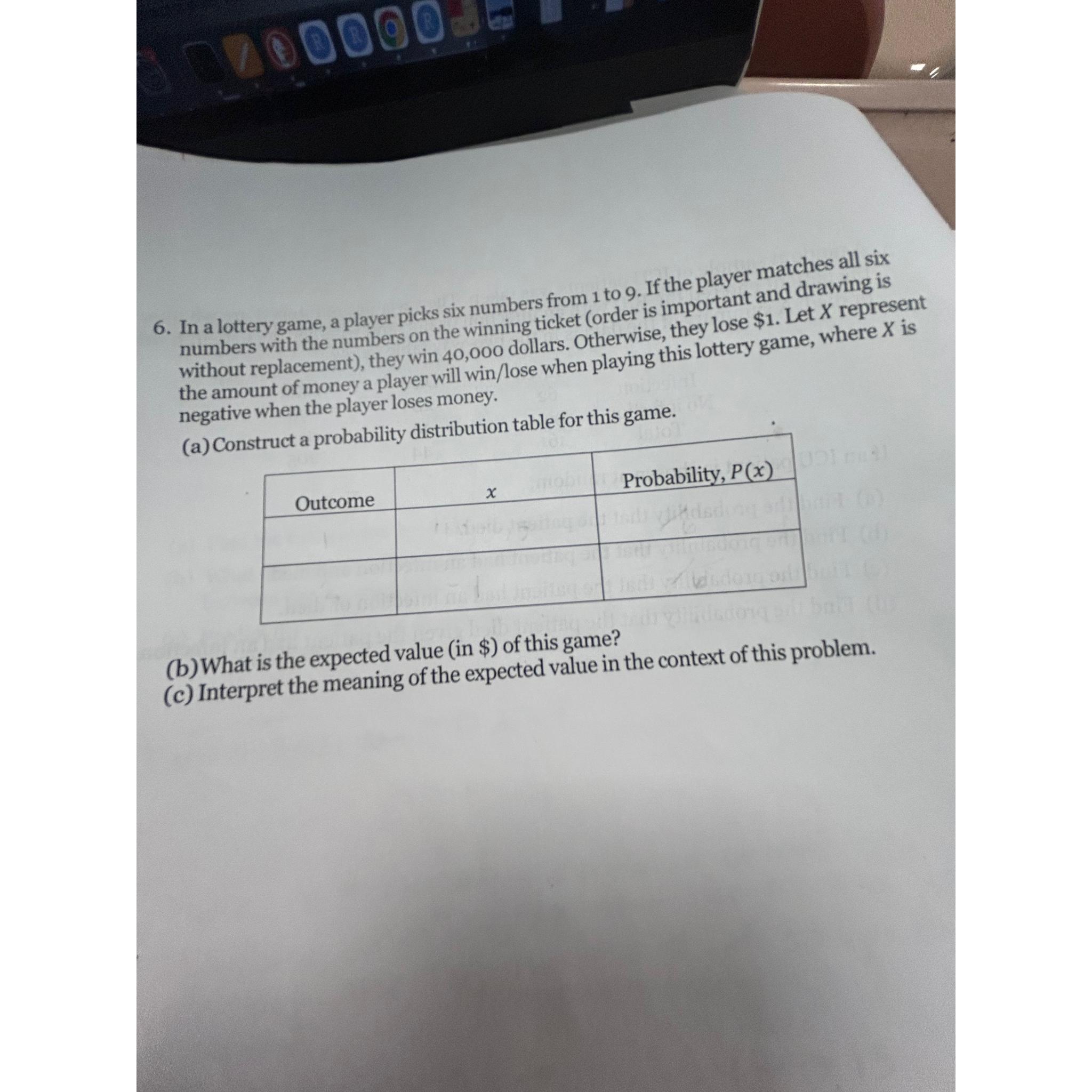 Solved In a lottery game, a player picks six numbers from 1 | Chegg.com