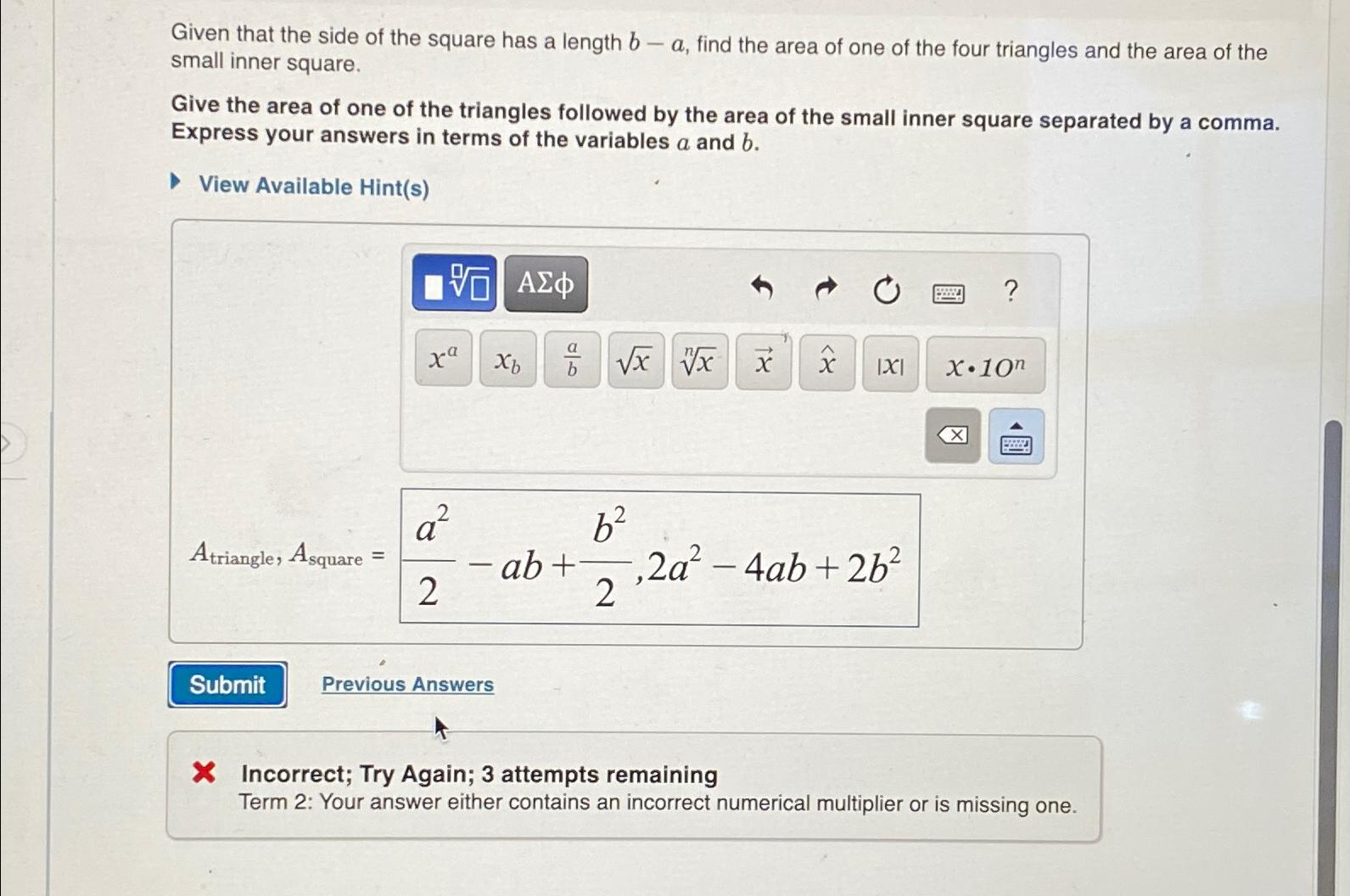 Solved Given that the side of the square has a length b-a, | Chegg.com