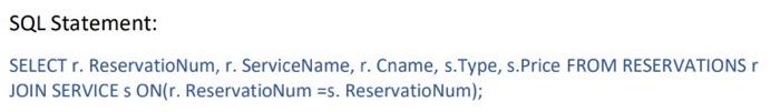 Solved SQL Statement: SELECT FNAME, SSN, ReservatioNum, | Chegg.com
