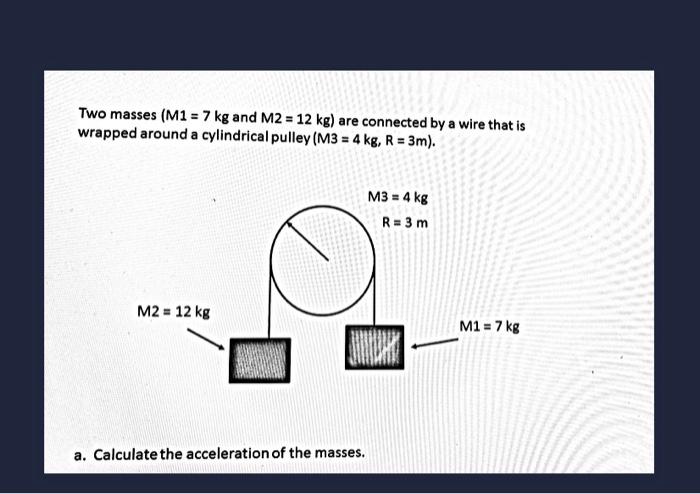 Solved Two masses (M1 = 7 kg and M2 = 12 kg) are connected | Chegg.com