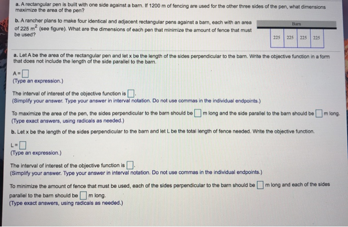 Solved a. A rectangular pen is built with one side against a | Chegg.com