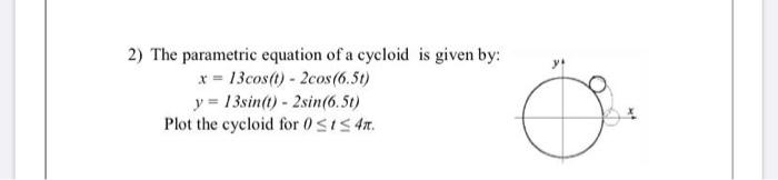 Solved 2) The parametric equation of a cycloid is given by: | Chegg.com