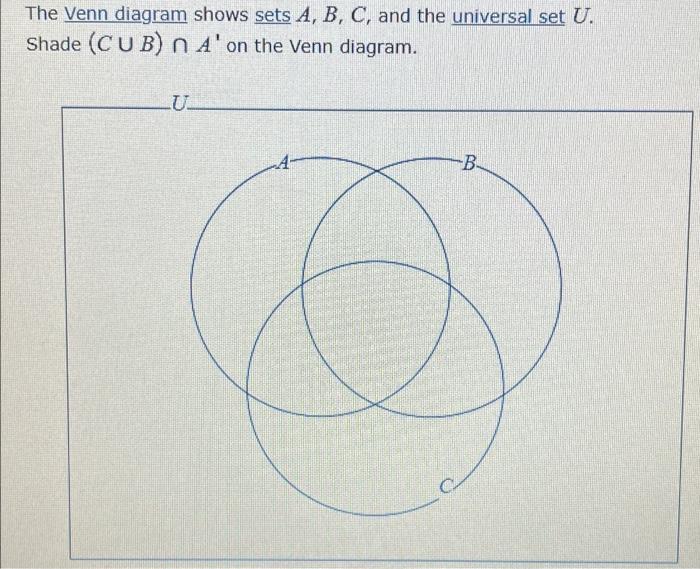 Solved The Venn diagram shows sets A, B, C, and the | Chegg.com