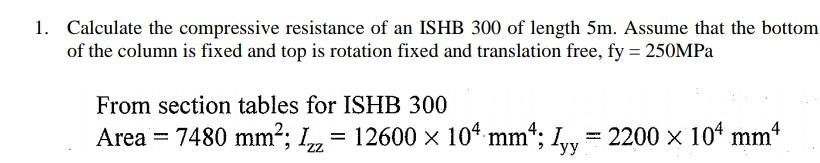 Solved 1. Calculate the compressive resistance of an ISHB | Chegg.com
