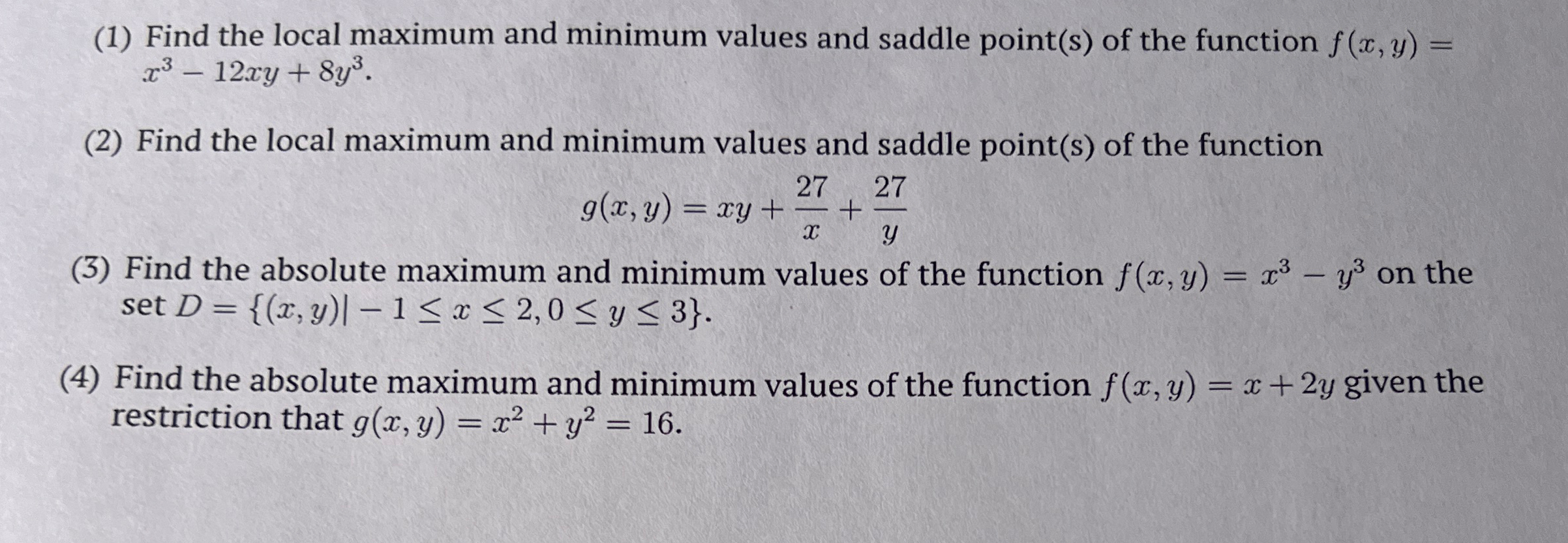 Solved (1) ﻿Find the local maximum and minimum values and | Chegg.com