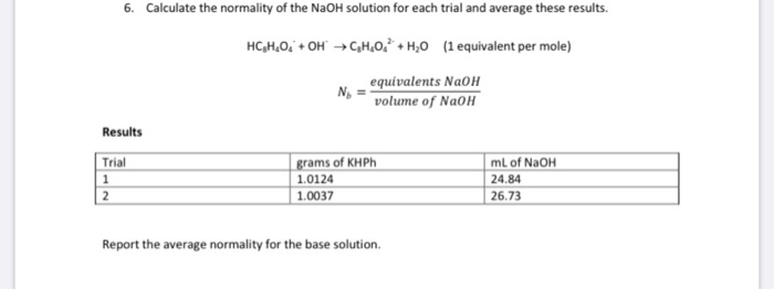 Solved 6. Calculate the normality of the NaOH solution for | Chegg.com