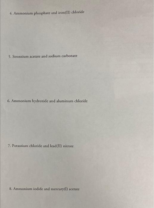 Solved Precipitation Reaction Equations Worksheet Solubility | Chegg.com