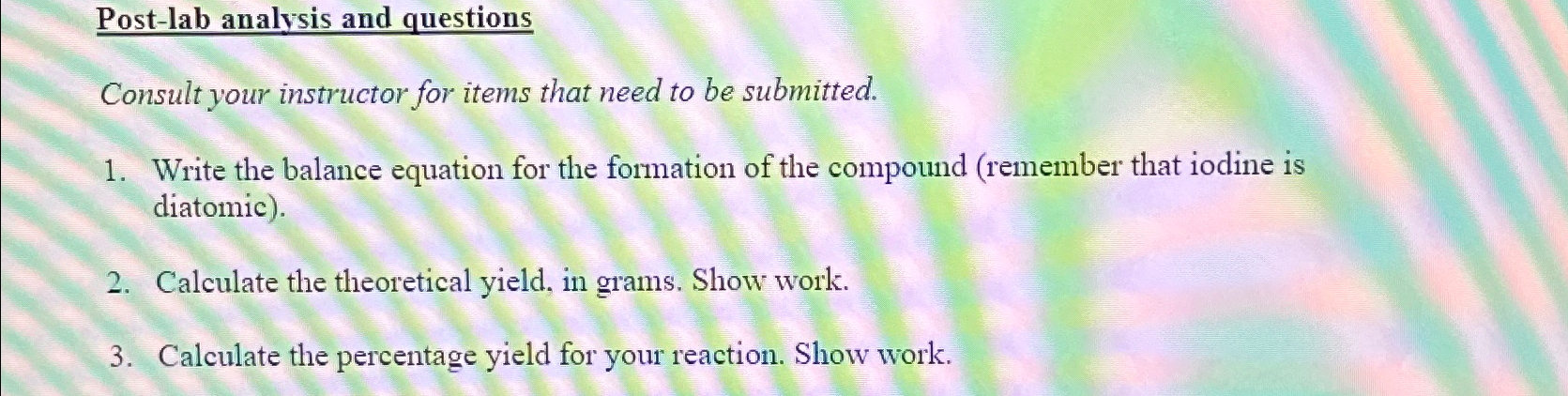 Solved Post-lab analysis and questionsConsult your | Chegg.com