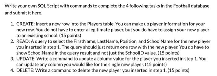 Solved Write Your Own Sql Script With Commands To Complete 