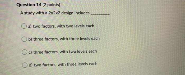 Solved Question 14 (2 points) A study with a 2x2x2 design | Chegg.com