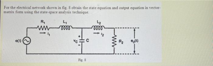 Solved For the electrical network shown in fig. 8 obtain the | Chegg.com