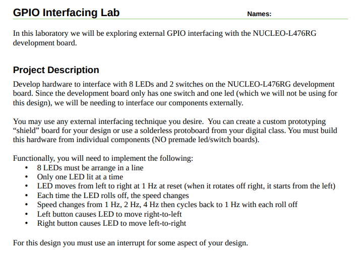 Solved GPIO Interfacing Lab In this laboratory we will be | Chegg.com