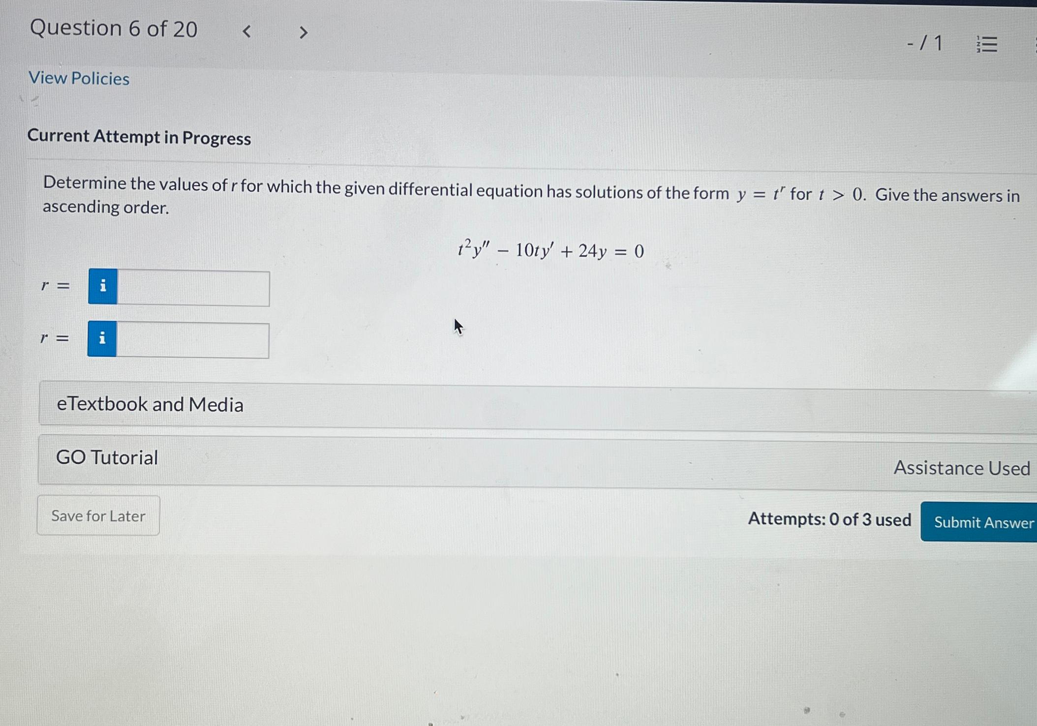 Solved Question 6 ﻿of 20-1View PoliciesCurrent Attempt in | Chegg.com