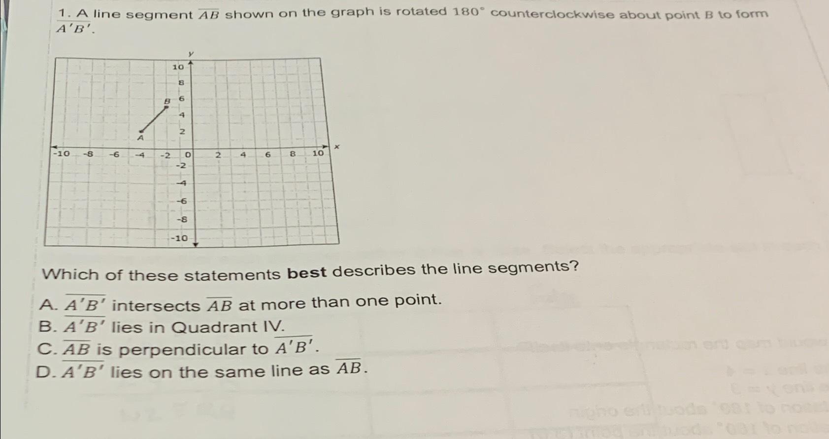 Solved A line segment ?bar (AB) ﻿shown on the graph is | Chegg.com