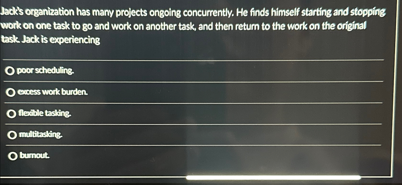 Solved Jack's organization has many projects ongoing | Chegg.com