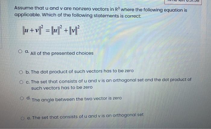 Solved Assume that u and v are nonzero vectors in R3 where | Chegg.com