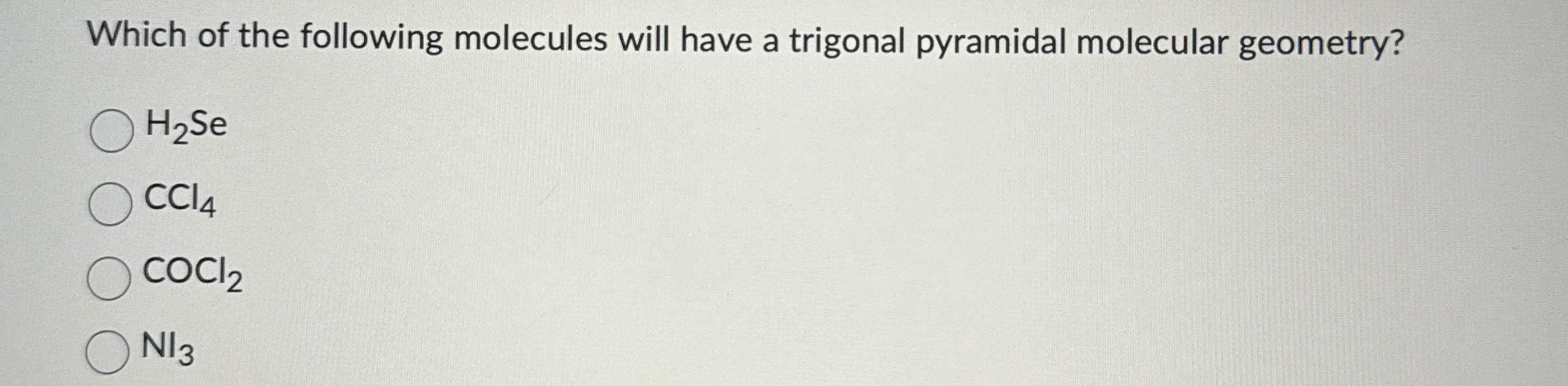 Solved Which of the following molecules will have a trigonal | Chegg.com