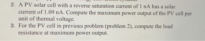 Solved O OUTLULOID 2. APV solar cell with a reverse | Chegg.com