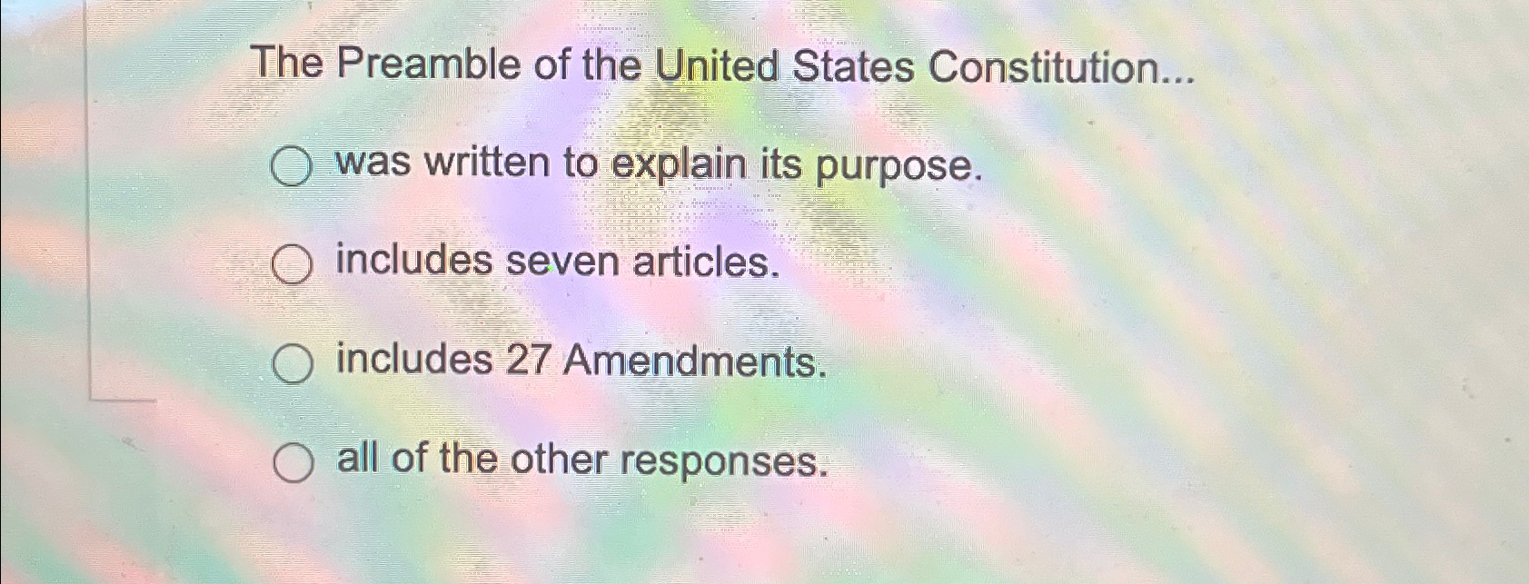 Solved The Preamble of the United States Constitution...was | Chegg.com
