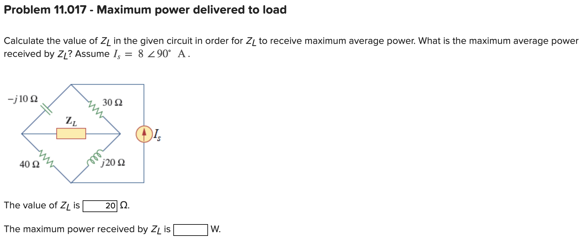 Solved Problem 11.017 - ﻿Maximum power delivered to | Chegg.com