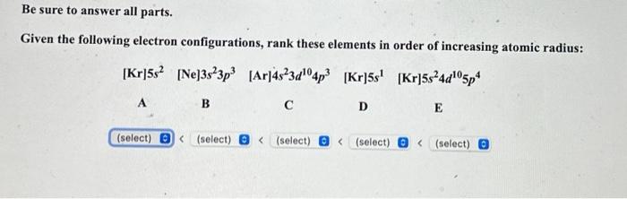 Solved Be sure to answer all parts. Given the following | Chegg.com