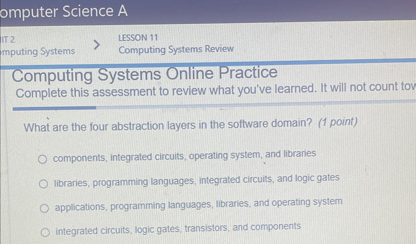 Solved omputer Science AIT 2LESSON 11mputing | Chegg.com