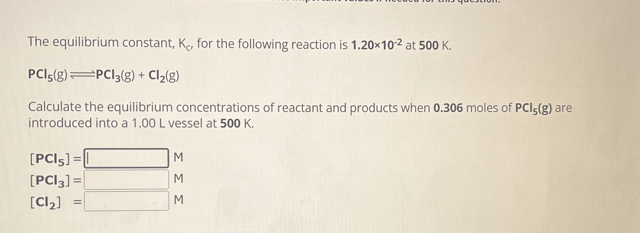 Solved The equilibrium constant, KC, ﻿for the following | Chegg.com