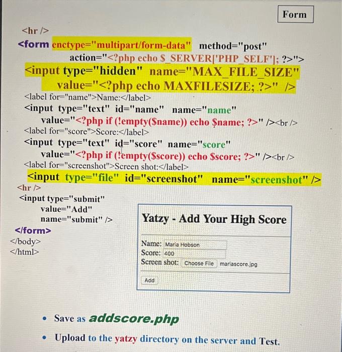 Solved Topic: (D) "Enhancing the "addscore.php" program of | Chegg.com
