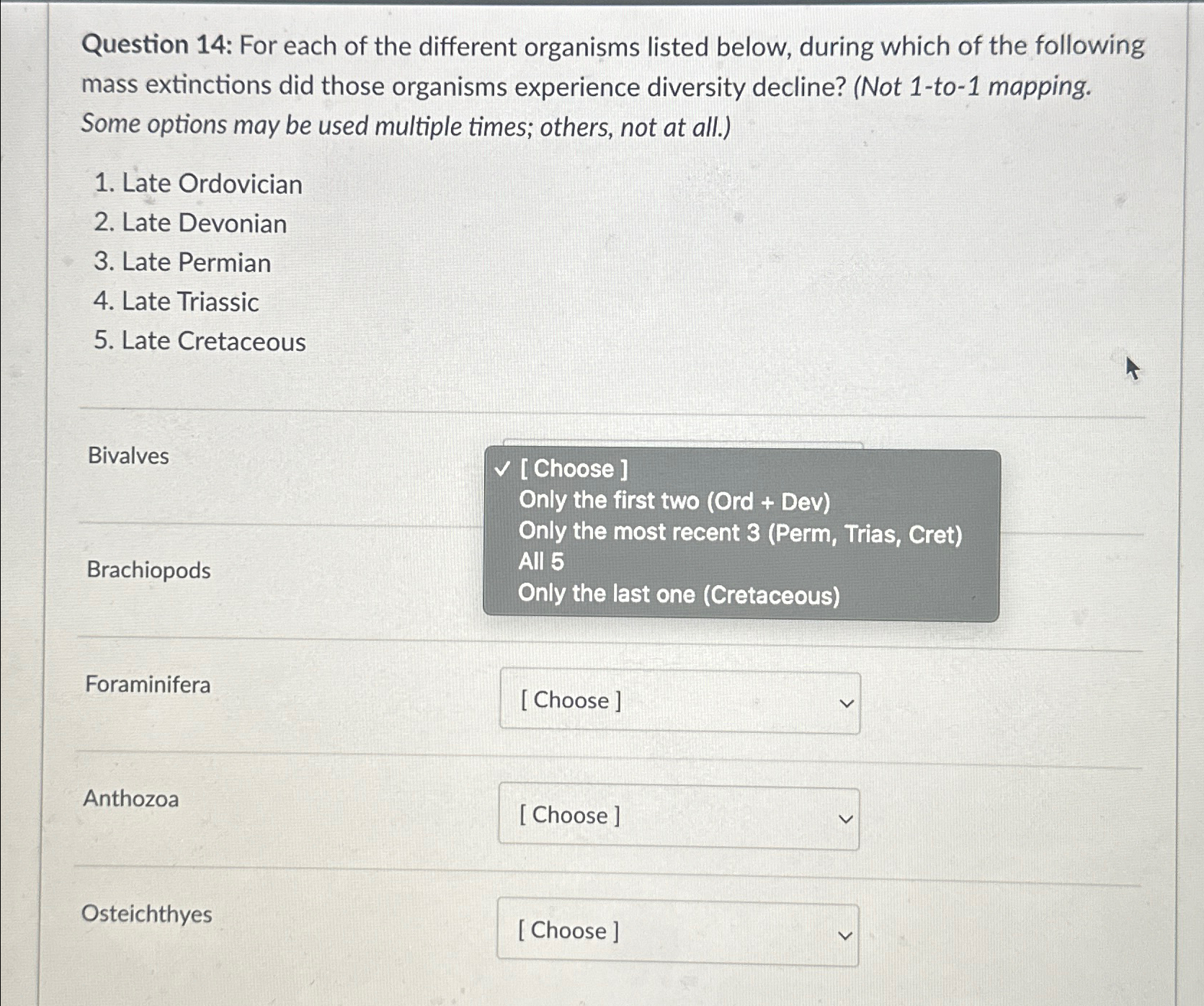 Solved Question 14: For each of the different organisms | Chegg.com