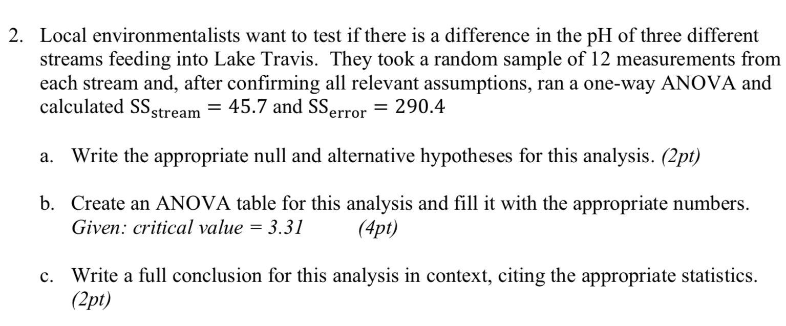 Solved Local environmentalists want to test if there is a | Chegg.com