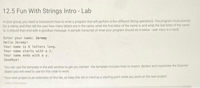 Solved 12.5 Fun With Strings Intro - Lab in your group, you | Chegg.com