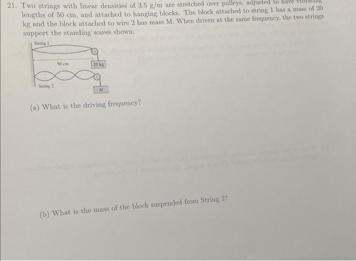 Solved 21. Two strings with linear densities of 3.5 g/m are | Chegg.com