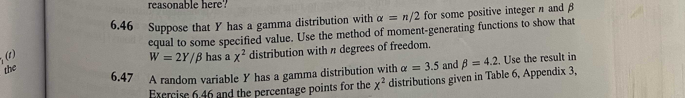 6.46 ﻿Suppose that Y ﻿has a gamma distribution with | Chegg.com