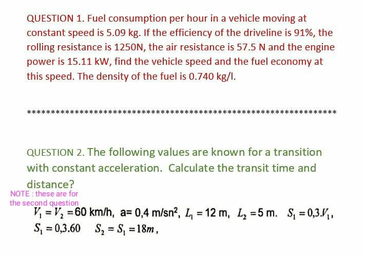 Solved QUESTION 1. Fuel consumption per hour in a vehicle | Chegg.com
