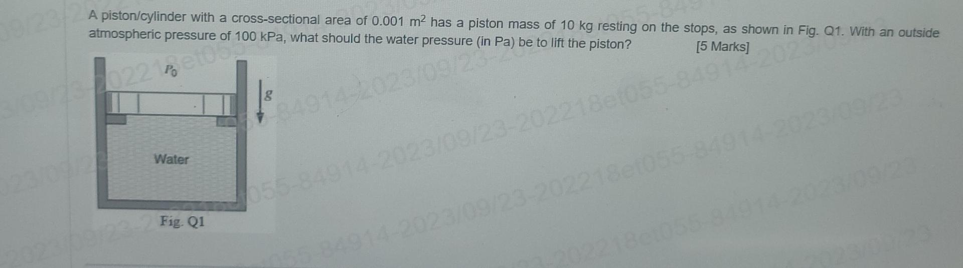 Solved A piston/cylinder with a cross-sectional area of | Chegg.com