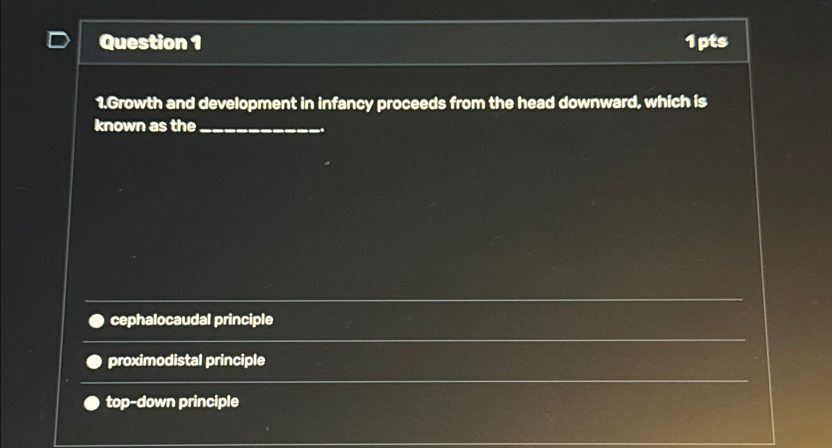 Solved Question 11pts1.Growth and development in infancy | Chegg.com