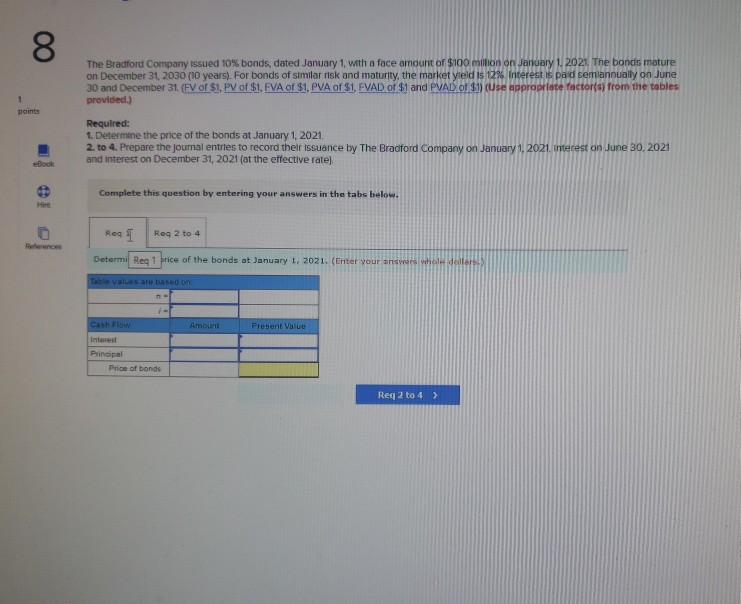 Solved 00 The Bradford Company issued 10% bonds, dated | Chegg.com